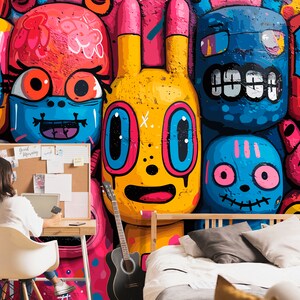 3D Rabbits Graffiti Wallpaper Teen Bedroom, Abstract Bunnies Street Art ...