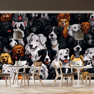 Dogs Wallpaper for Living Room, Black and White Dog Wall Mural for ...