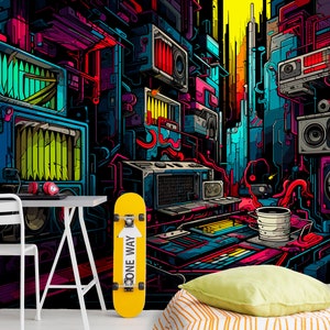 Graffiti Styled Teen Wallpaper, Urban Themed Spray Paint Wallpaper ...