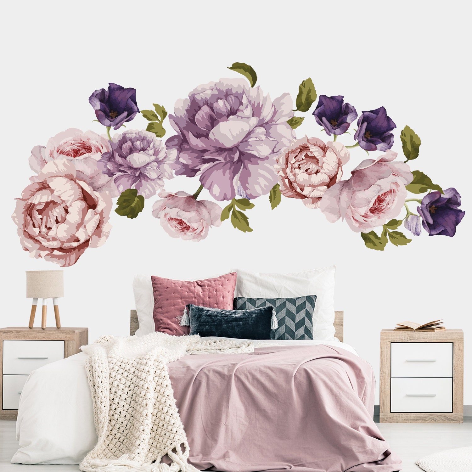Set of Peony Wall Decal. Watercolor Peony Decal Girl Bedroom. - Etsy