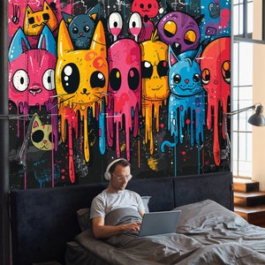 3D Rabbits Graffiti Wallpaper Teen Bedroom, Abstract Bunnies Street Art ...