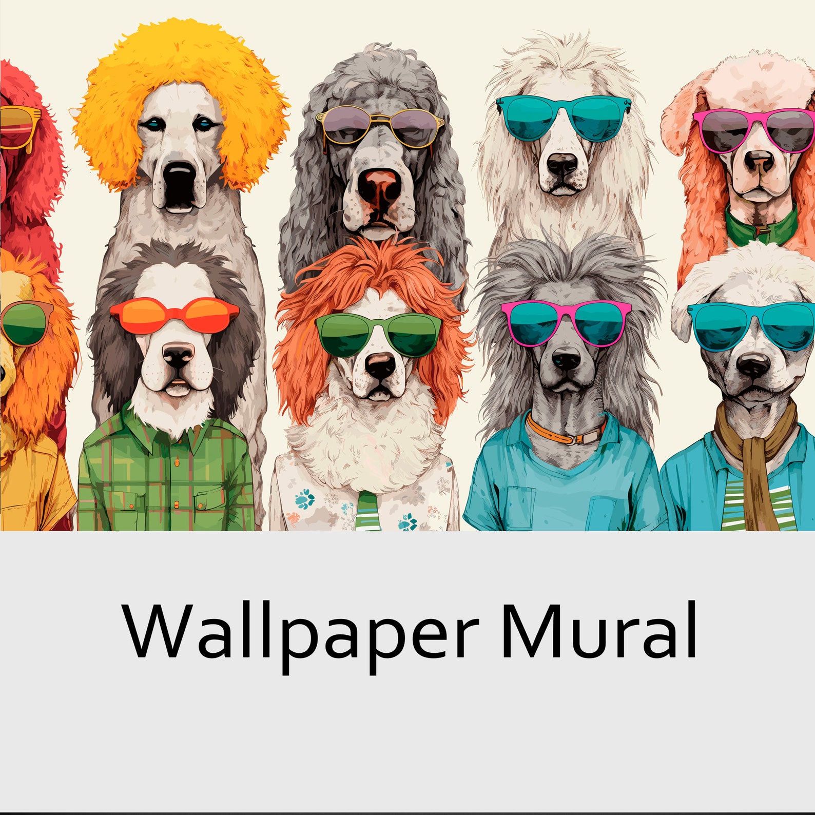 Vibrant Hipster Dogs Wallpaper, 70s Hippie Mural, Peel and Stick Dog ...