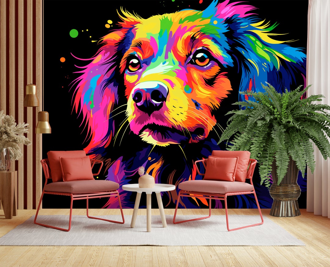 Wallpaper Colorful Dachshund, Abstract Rainbow Dog Wall Mural, Black ...