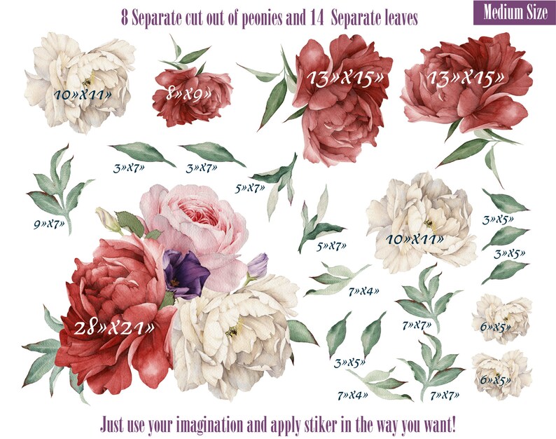 Peony Wall Decal Nursery Watercolor Peony Decal Bedroom Peony Vinyl ...