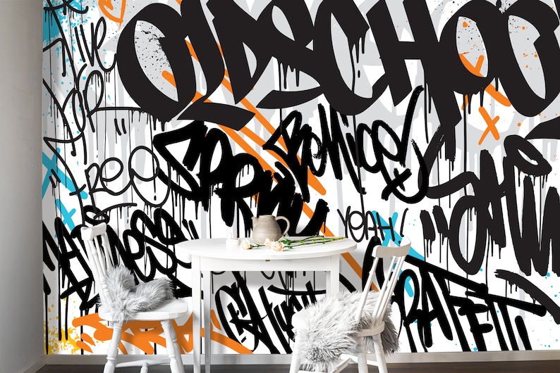 Graffiti Wallpaper Mural: Teen Boy Room Decor, Removable Wall Art - Etsy
