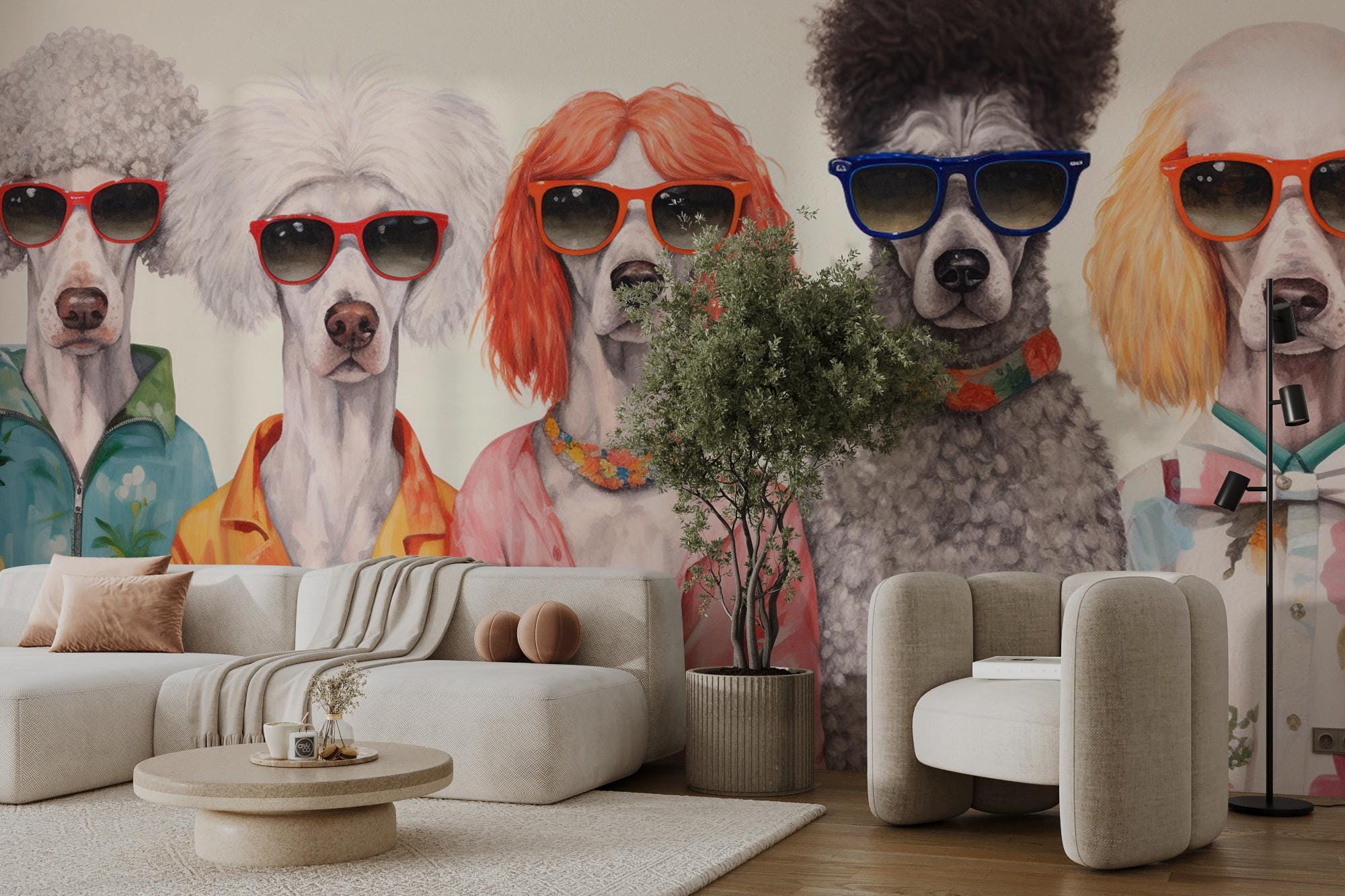 Funky Poodle Wallpaper Mural: Stylish Dogs With Shades, Peel & Stick - Etsy