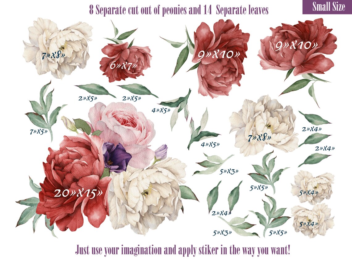 Peony Wall Decal Nursery. Watercolor Peony Decal Bedroom. | Etsy
