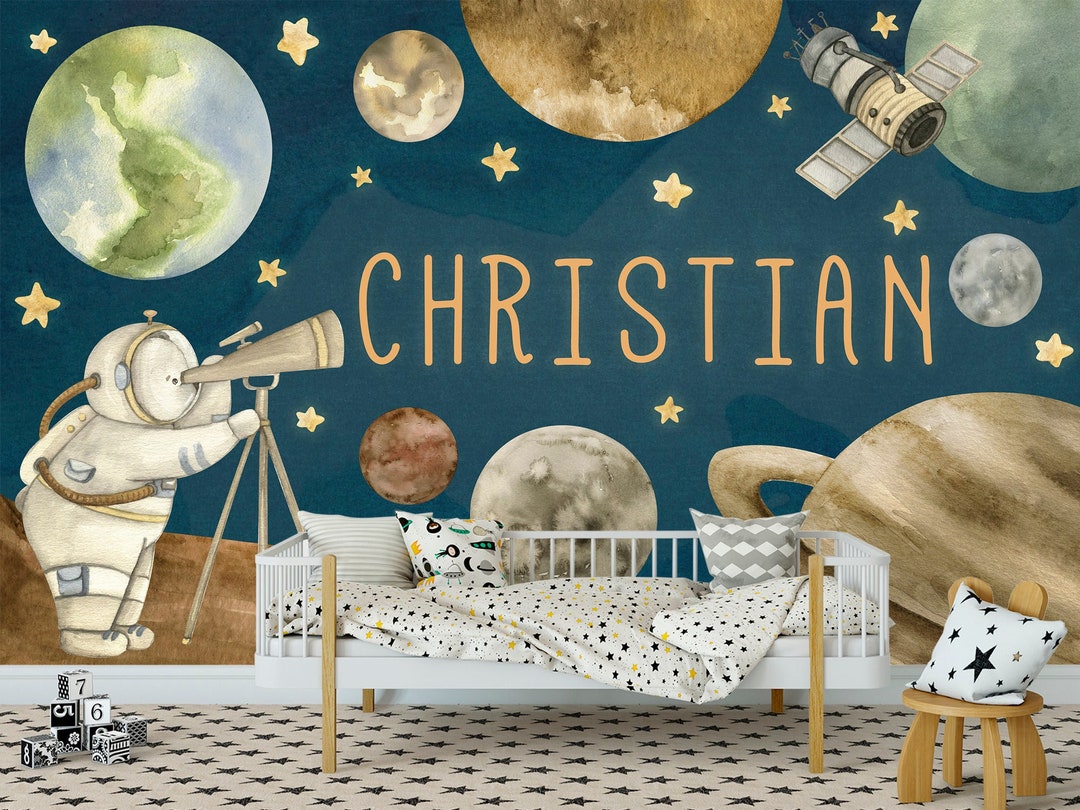Personalized Boy Space Themed Peel and Stick Wallpaper / Astronaut ...