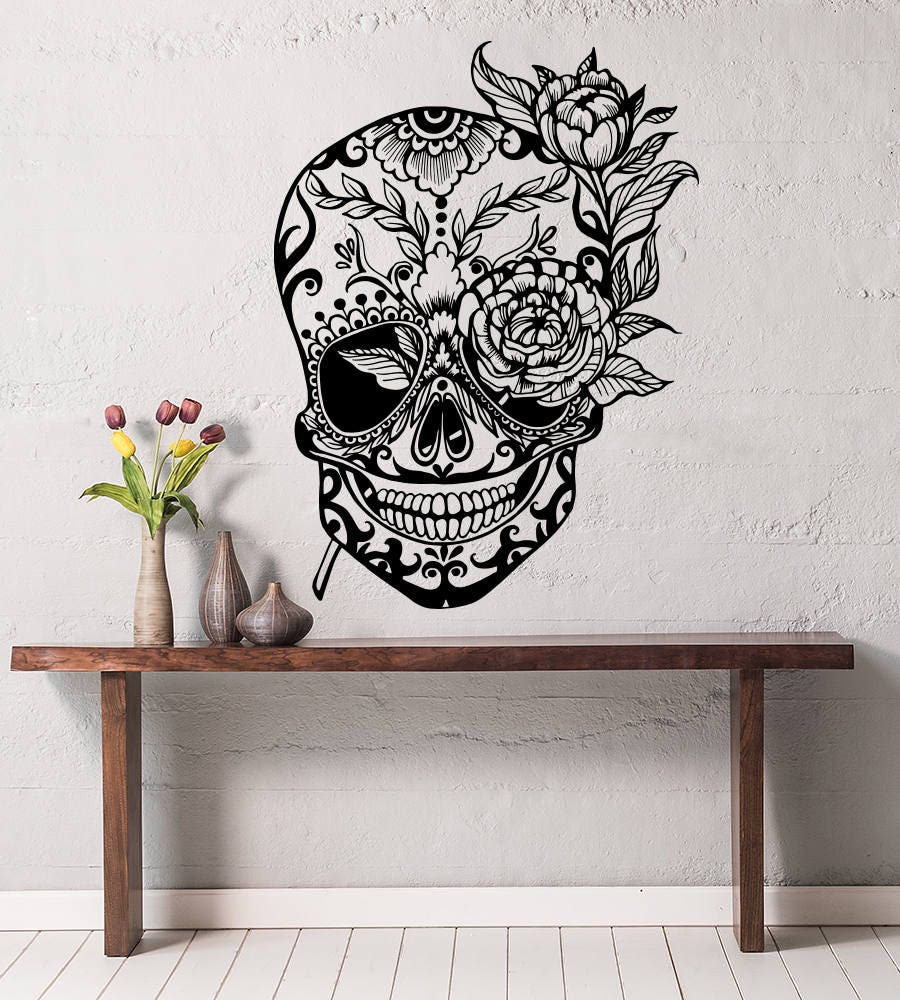 Sticker Mural tête de mort Sugar Skull autocollant sticker | Etsy