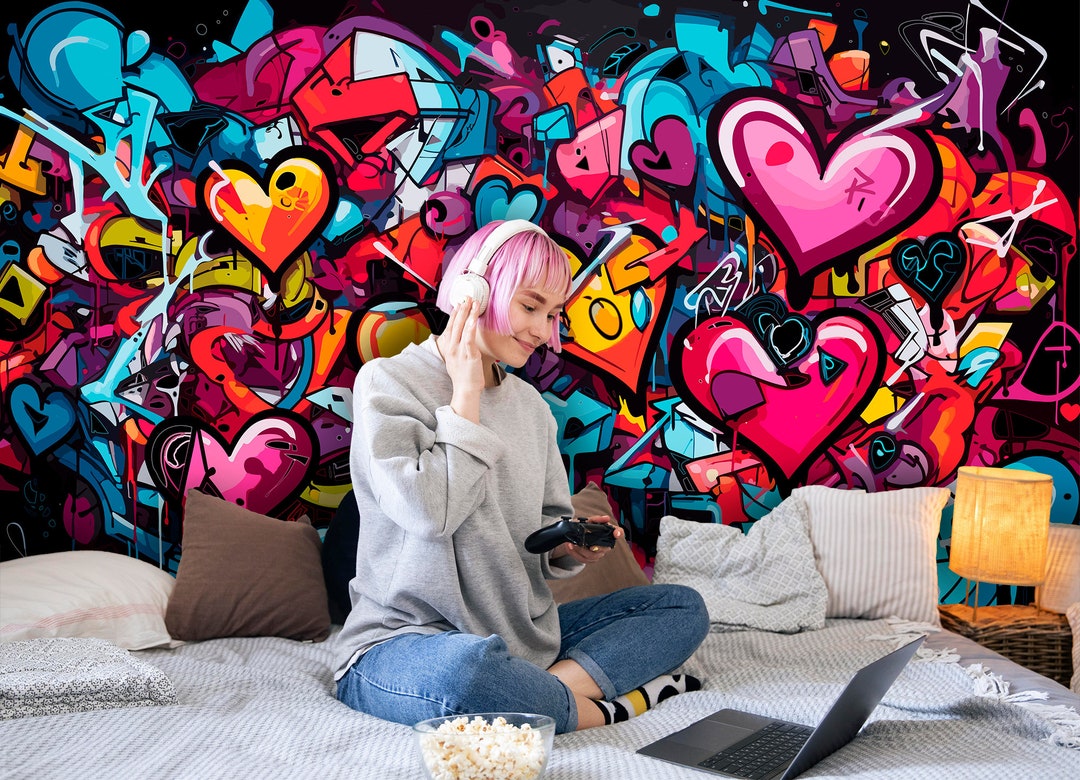 Graffiti Wallpaper Room, Gender Neutral Peel and Stick Wall Mural ...