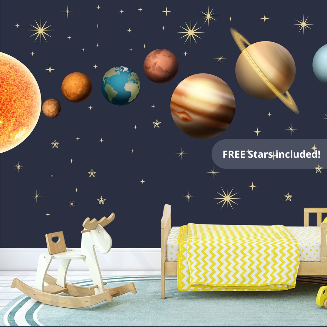 Solar System Decals and Stars for Playroom, Planets Educational Wall ...