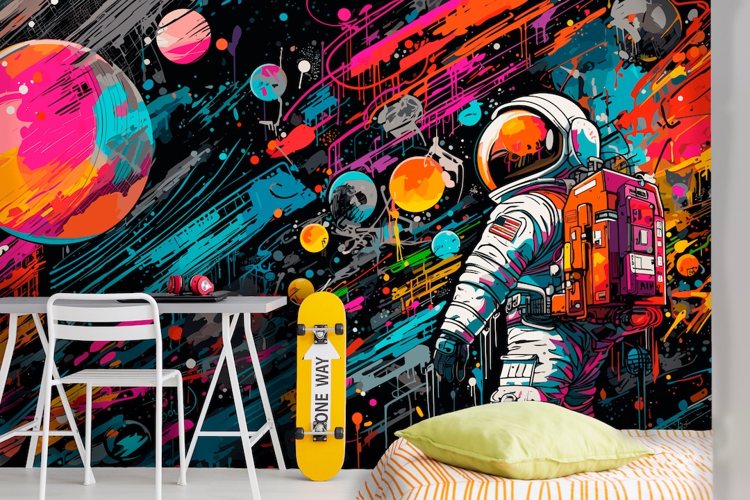 Graffiti Wallpaper for Kids' Rooms: Space, Planets, and Astronaut Wall ...