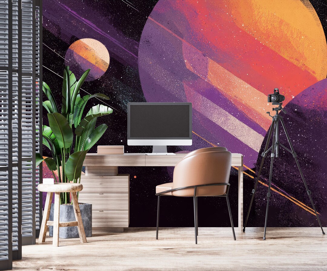 Retro Galaxy Mural Wallpaper Peel and Stick, Removable Space Wallpaper ...