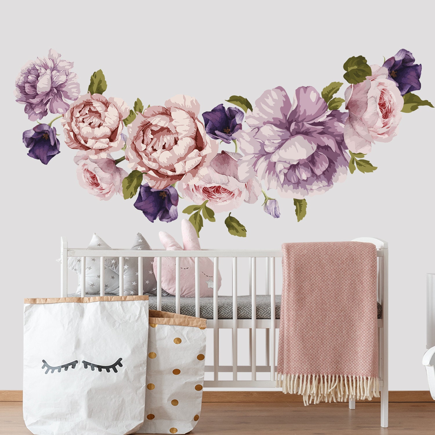 Set of Peony Wall Decal. Watercolor Peony Decal Girl Bedroom. - Etsy