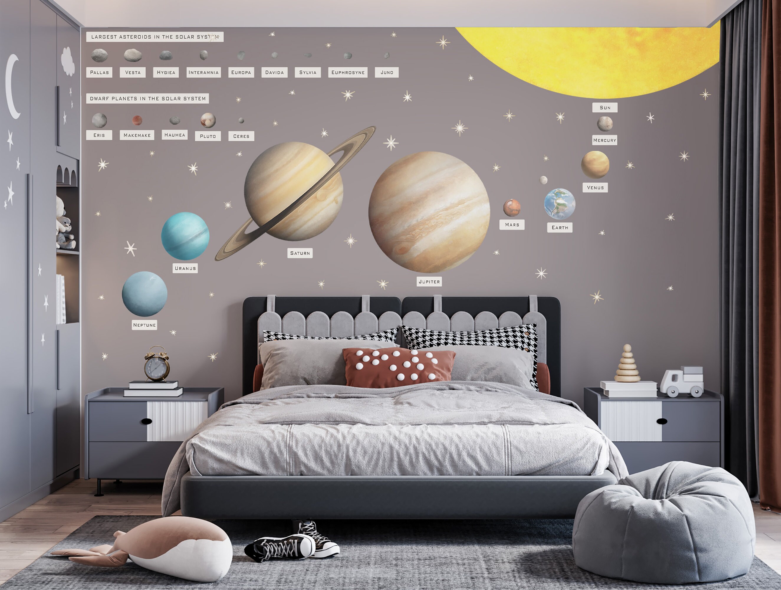 Solar System and Asteroids With Names Space Wall Decal Set for Boy ...