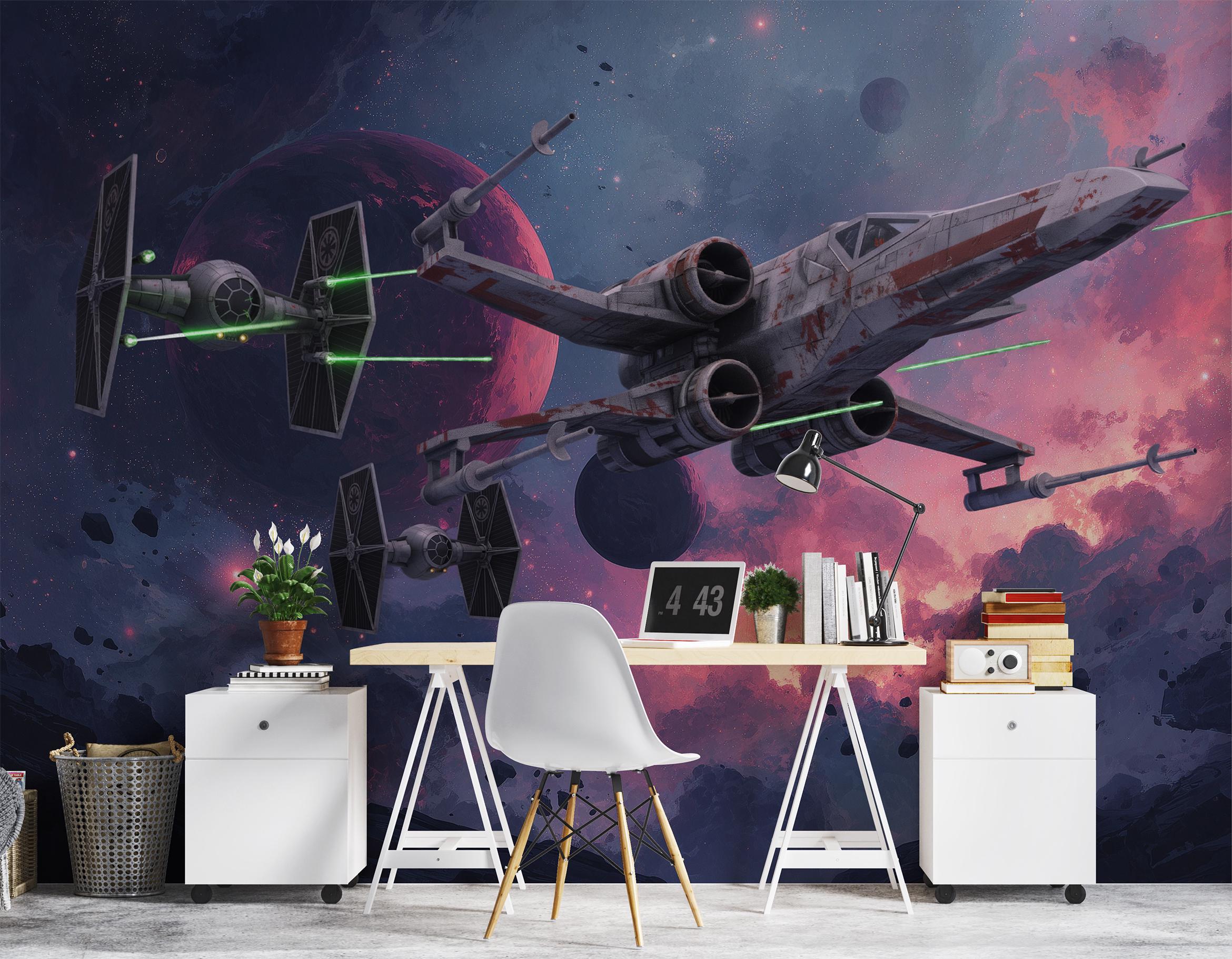 Space Battle Wallpaper, Galaxy Starship Wall Mural Sci-fi Room Decor ...