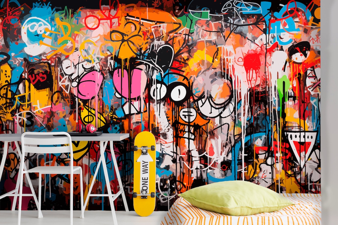 Graffiti Style Wallpaper Room for Boys & Girls, Peel and Stick Graffiti ...