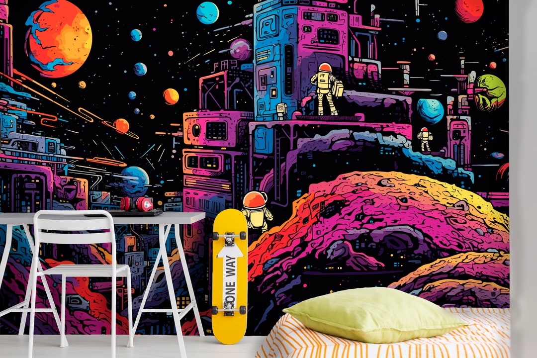 Colorful Galaxy Planets Wallpaper for Kids Room Graffiti - Etsy