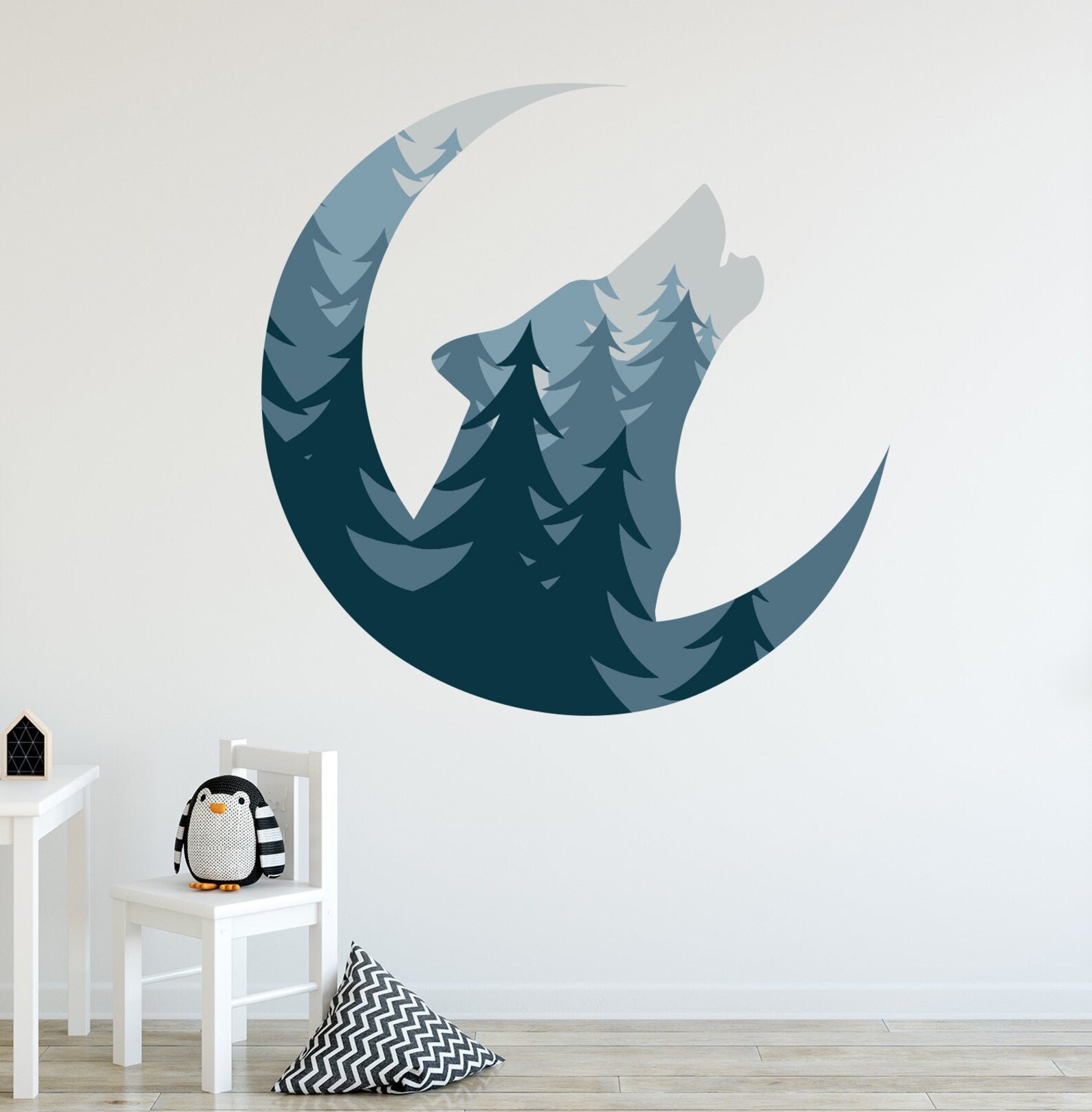 Woodland Nursery Wall Decals Tribal Wolf Sticker Pine Tree - Etsy