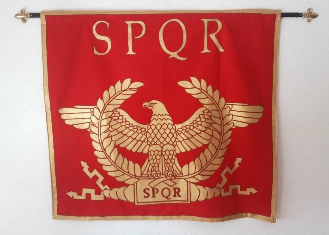 Hand Painted SPQR Roman Banner - Gold Imperial Eagle - Pole Not ...