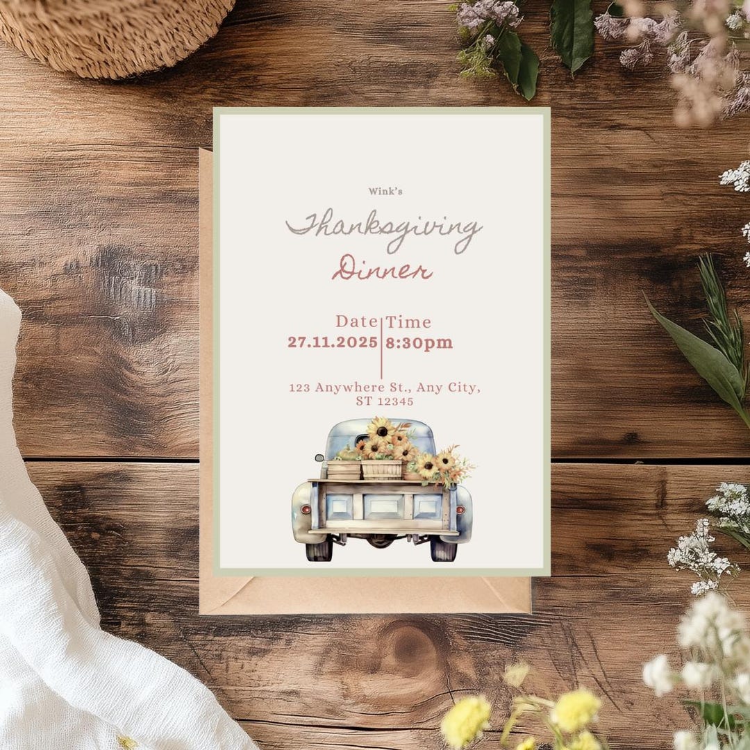 Rustic Farmhouse Thanksgiving Invitation: Editable Canva Template ...