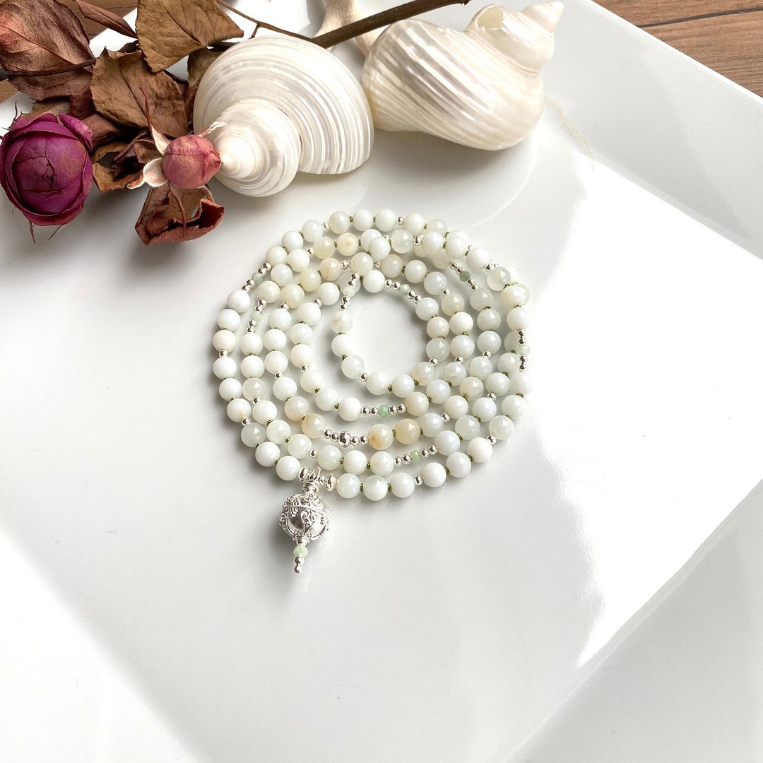 Mala Necklace of Green Andean Opal, Chrysopal, With Sterling Silver ...