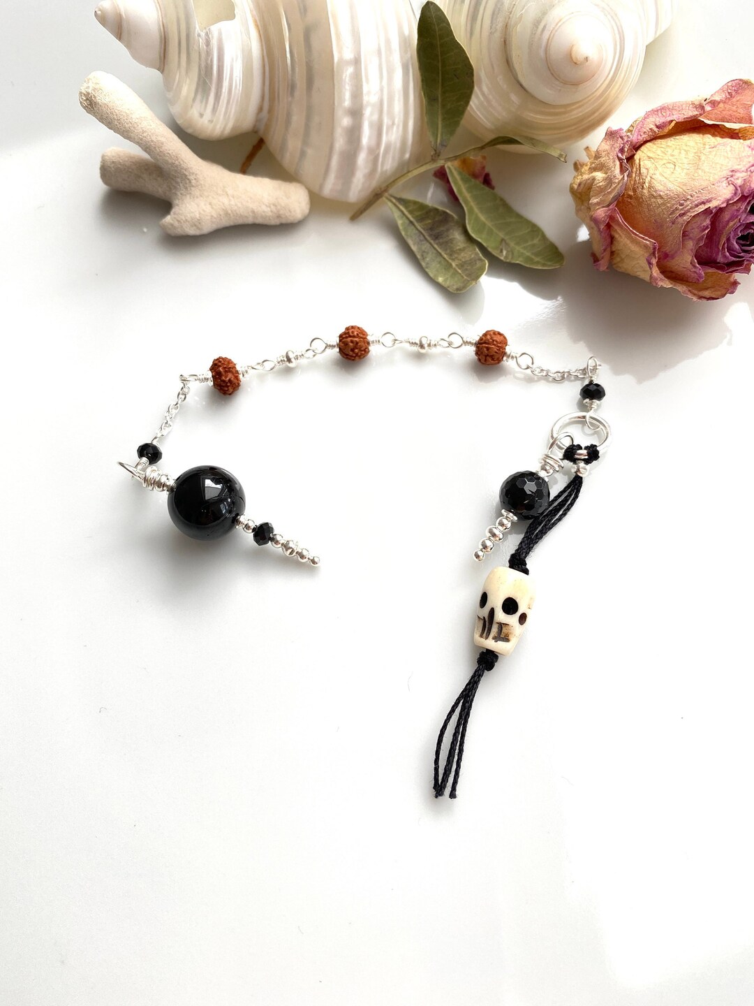 Small Pendulum Made of Schorl Tourmaline With Rudraksha, Silver and ...