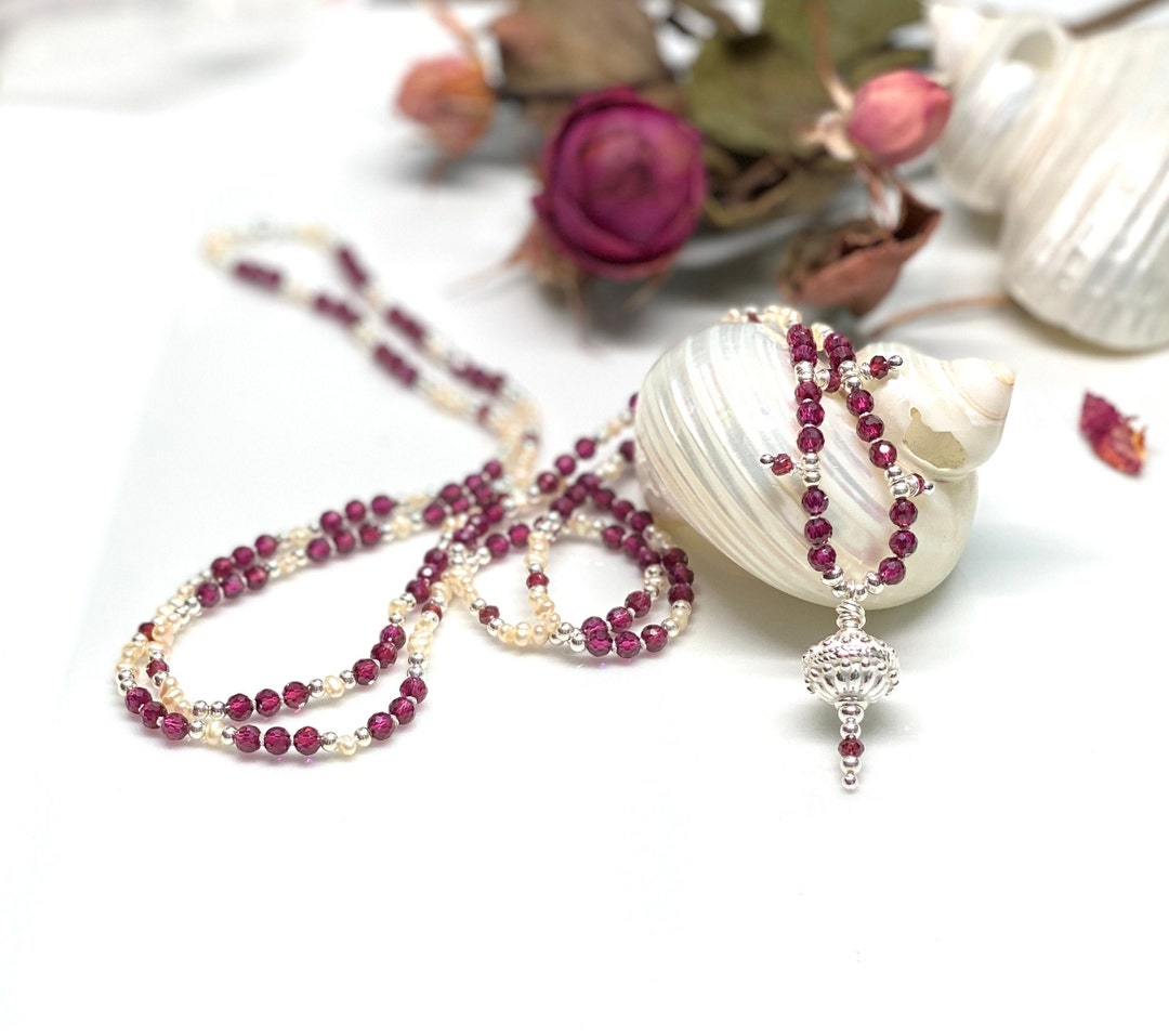 Delicate Mala Made of Violet Garnet Decorated With Silver - Etsy