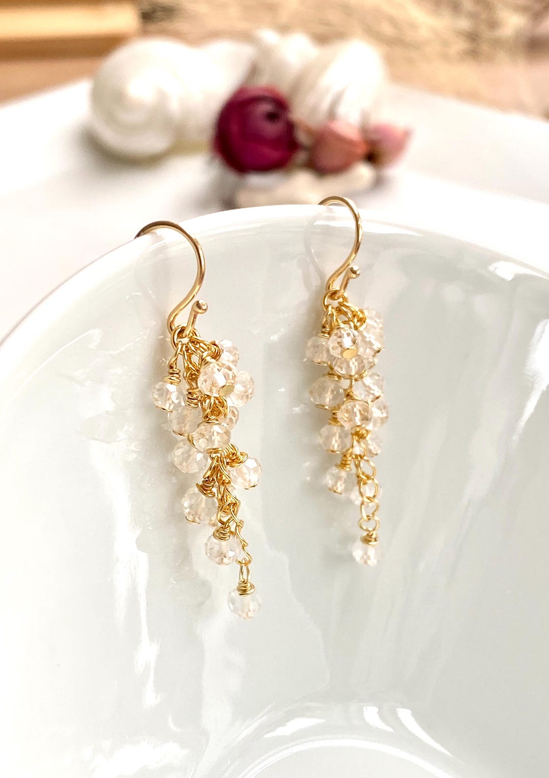 Cluster Drop Earrings Made of White Topaz and Silver Gold-plated, Grape ...