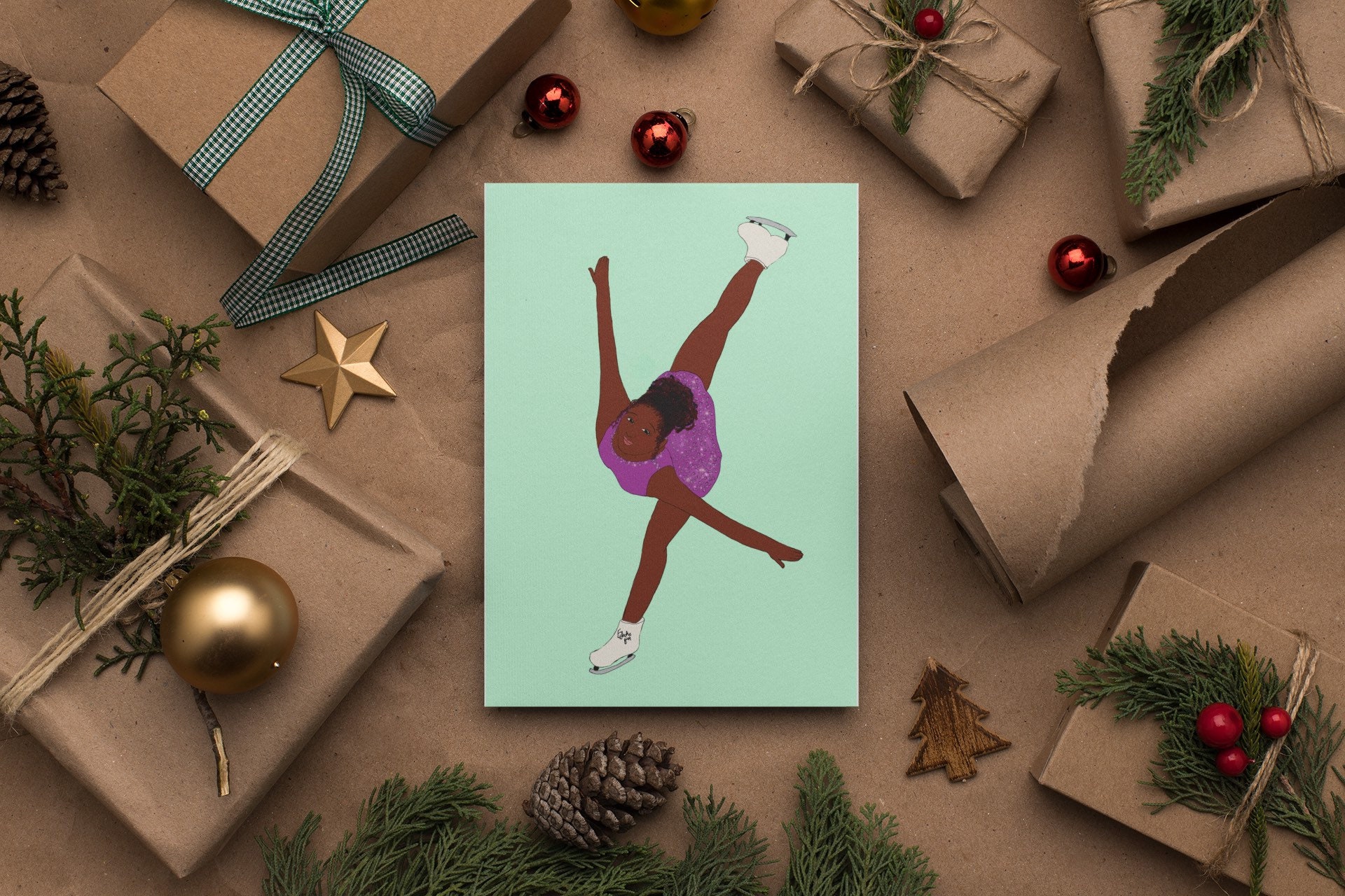 Black Figure Skater Art Greetings Card Ice Dance Sport | Etsy