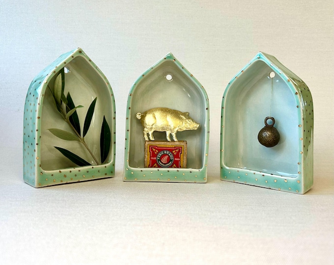 Festive Little Shrines, Gold Dotted Altar, Ceramic Shrines, Pretty ...