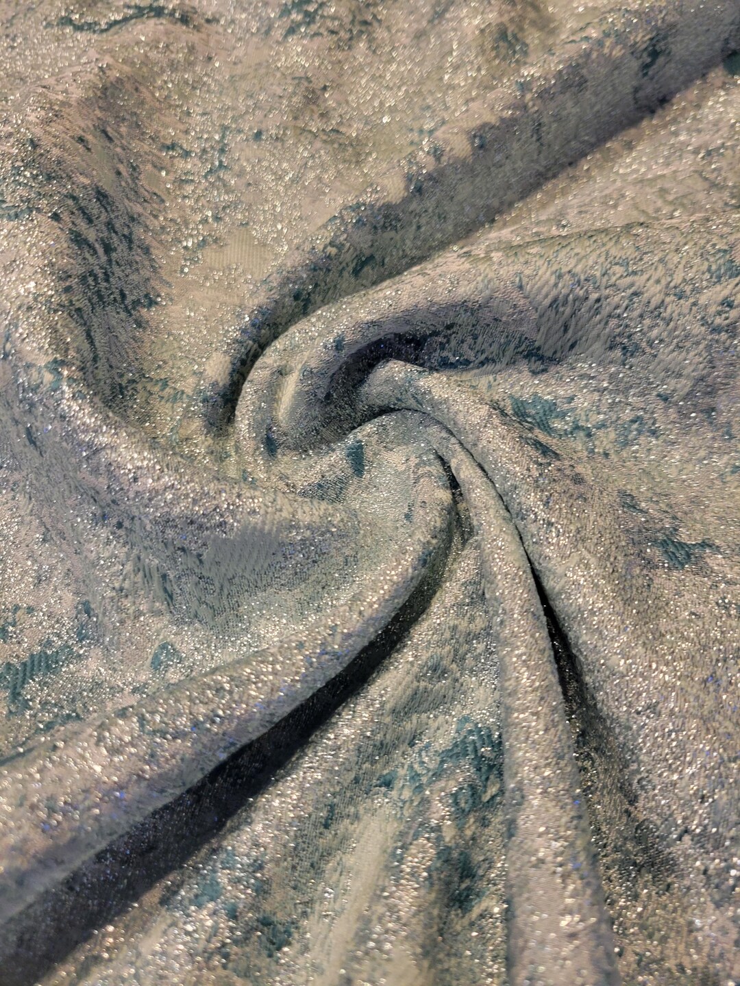 Metallic Jacquard Aqua Silver Brocade With Abstract Design Shiney Blue ...