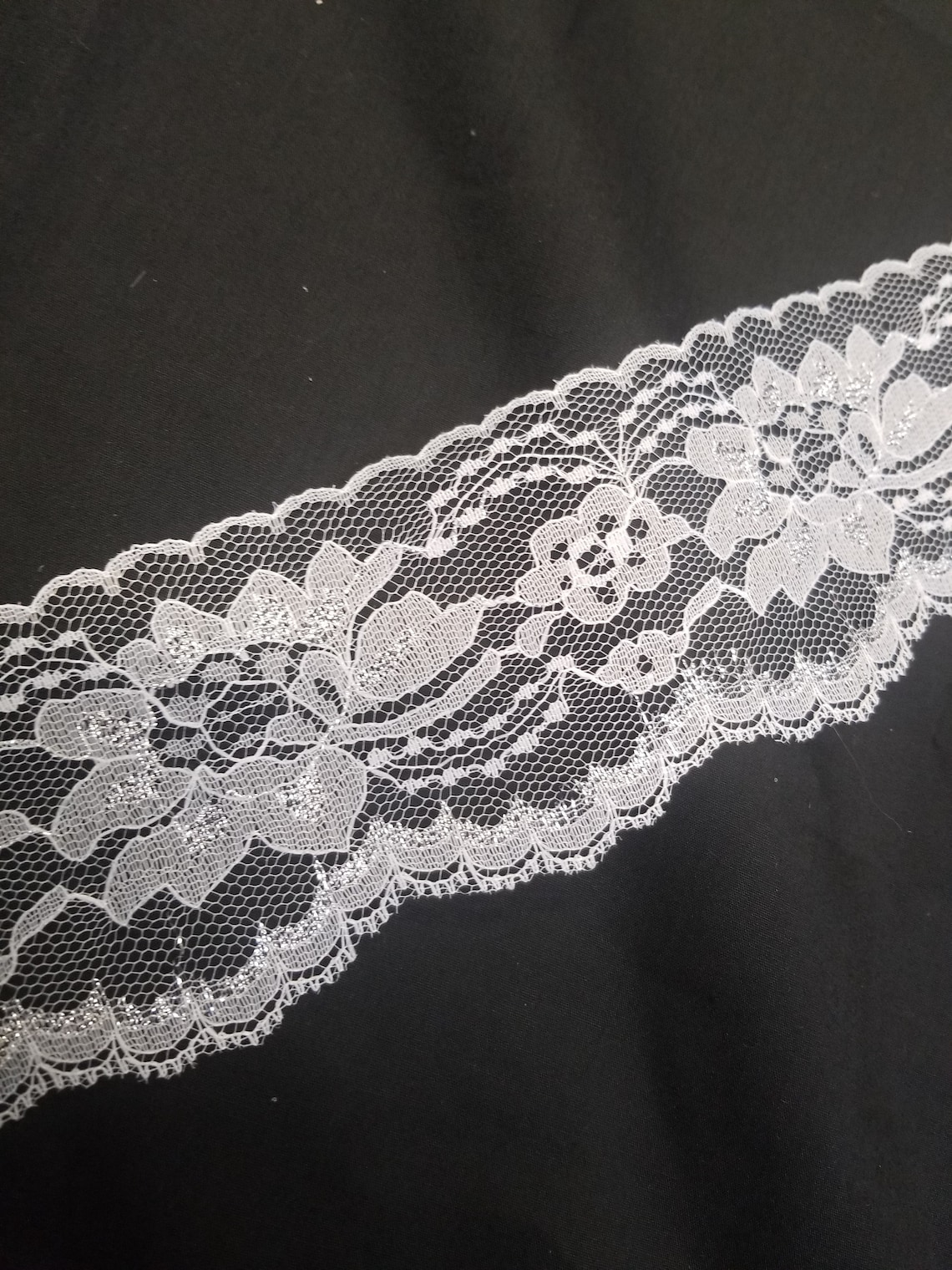 Sparkly Floral White Silver Lace Trim Metallic 3 Inches Wide | Etsy