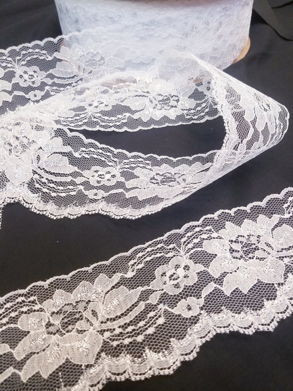 Sparkly Floral White Silver Lace Trim Metallic 3 Inches Wide | Etsy