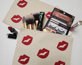 Lips Makeup Bag, Valentines Bag, Kiss Cosmetic Bag, Cosmetic Bag ...