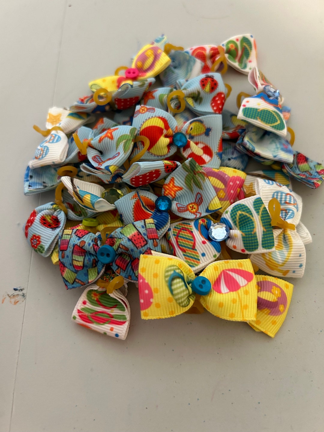 Dog Bows, Assorted Summer Bows, Assorted Colors and Patterns, Elastic ...