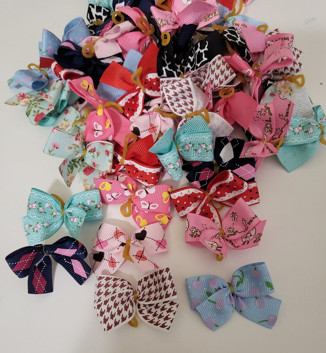 Dog Bows Grab Bag, Double Loop Ribbon Bows With Assorted Patterns 5/8 ...