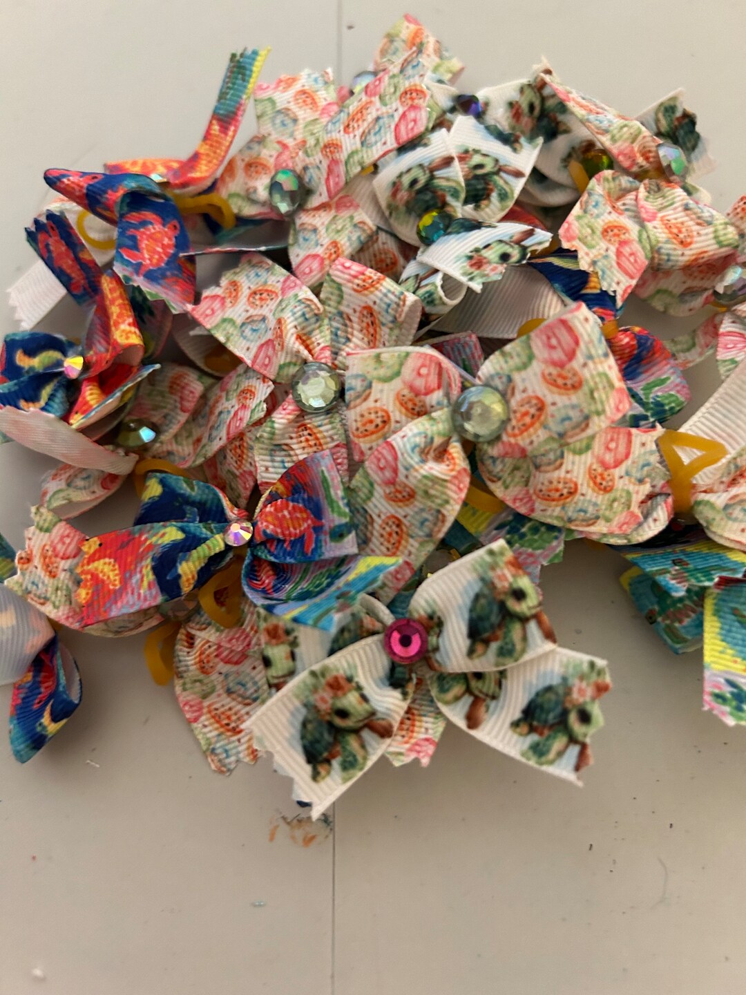 Dog Bows, Assorted Double Loop Ribbon Bows With Sea Turtles and Donuts ...