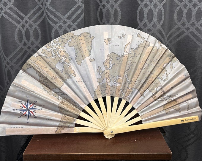 World Map on a Large Clack Fan Designed by Tara Vojta, Manufactured in ...