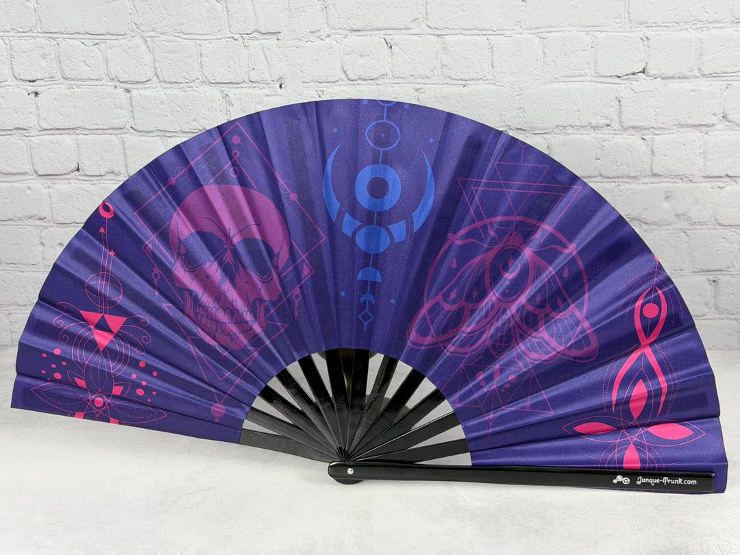 Purple Skull & Moon Phase Moth Large Clack Fan Designed by Tara Vojta ...