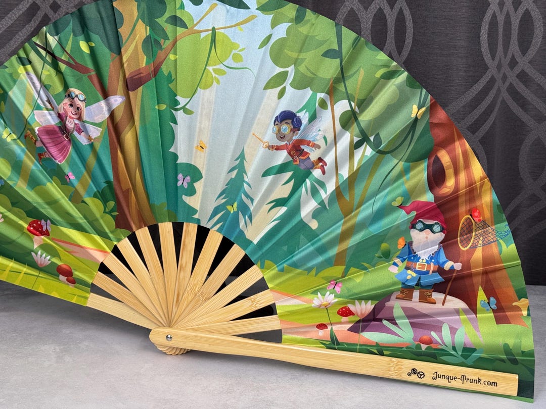 Steampunk Fae Cottagecore Fairy and Gnome Printed on a Large Clack Fan ...