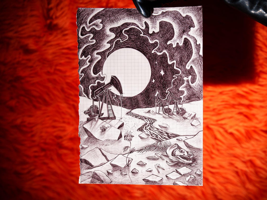 Ballpoint Climate Change Commentary Original Artwork on Paper Oil Rig ...