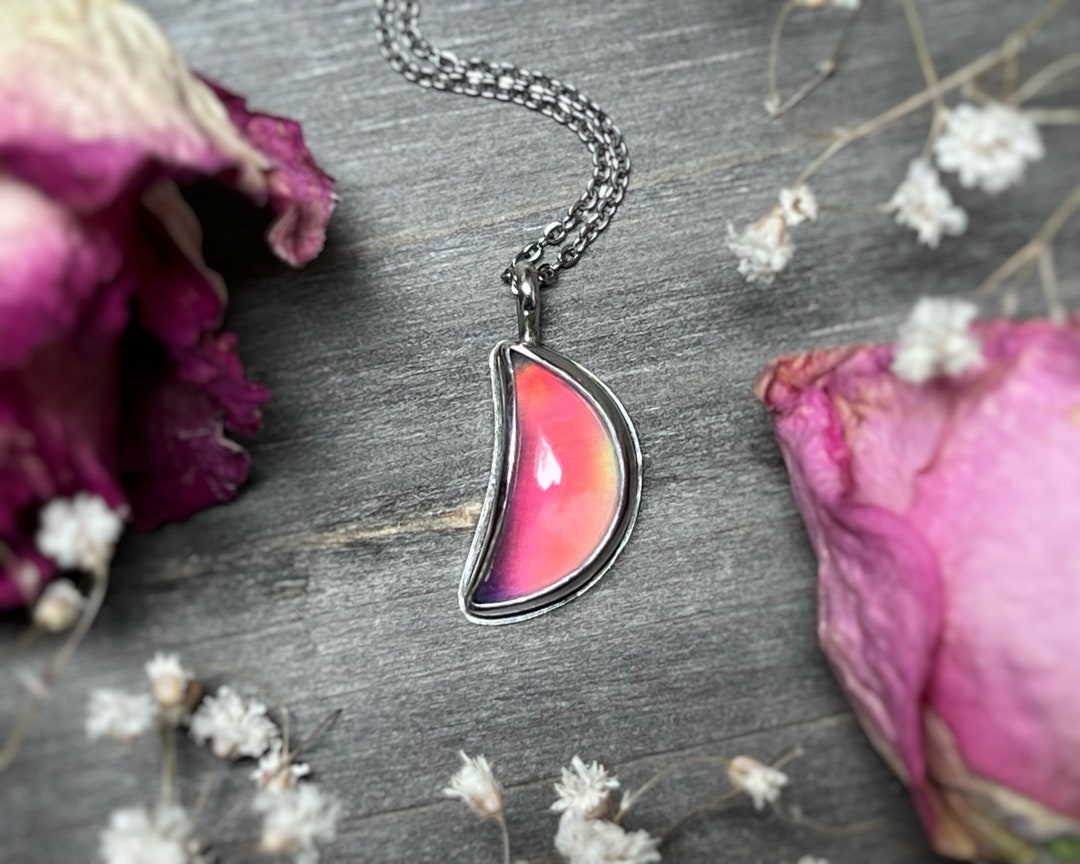 CRESCENT MOON Aurora Opal Sterling Silver Pendant Necklace for Women ...