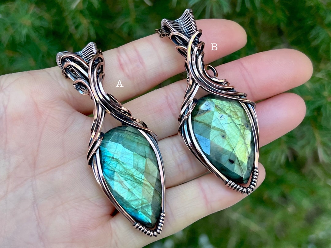 Labradorite Copper Wire Wrapped Pendant Necklace for Women Blue Green ...