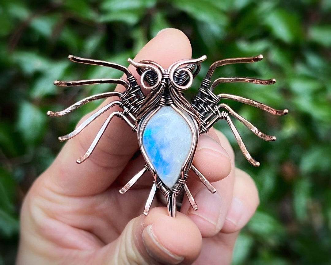 OWL Necklace for Women Moonstone Copper Wire Wrapped Pendant Necklace ...