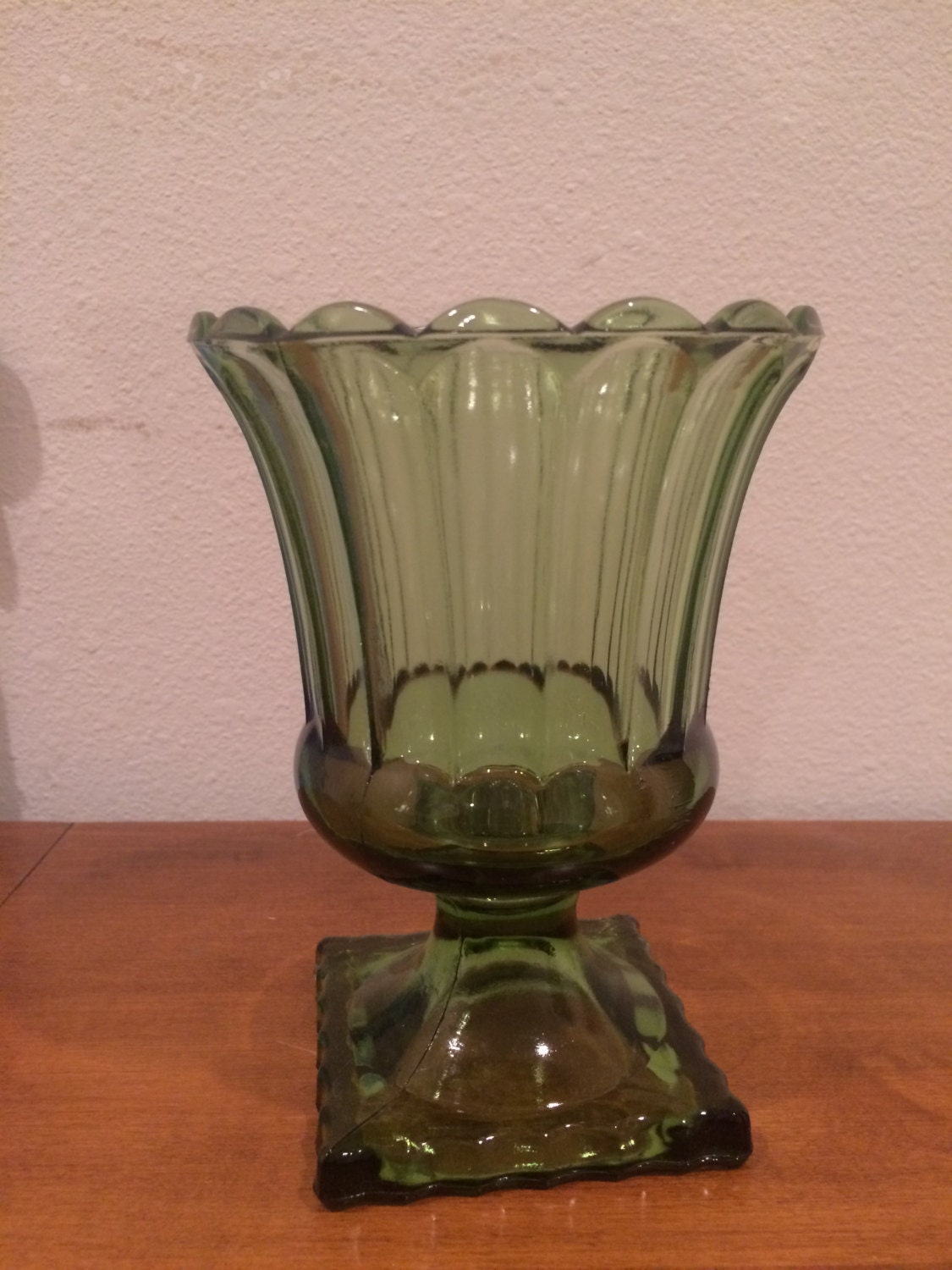 Vintage Green Footed Glass Vase - Etsy