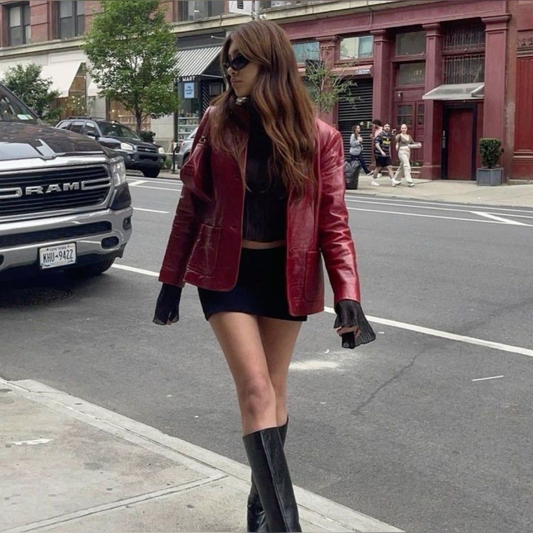 Vintage Leather Burgundy Jacket Hailey Bieber Style Old Money VTG ...