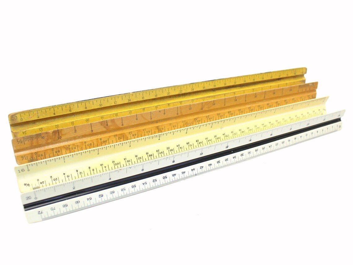 Vintage Triangle Drafting Ruler Engineering Scales Wooden & | Etsy