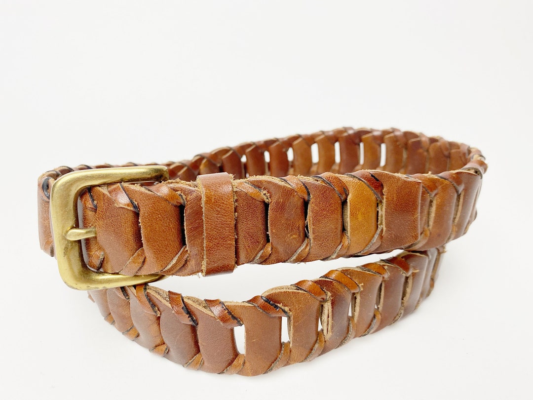 Vintage Braided Brown Leather Belt - Brass Buckle - 1.25" Wide 42" Long ...
