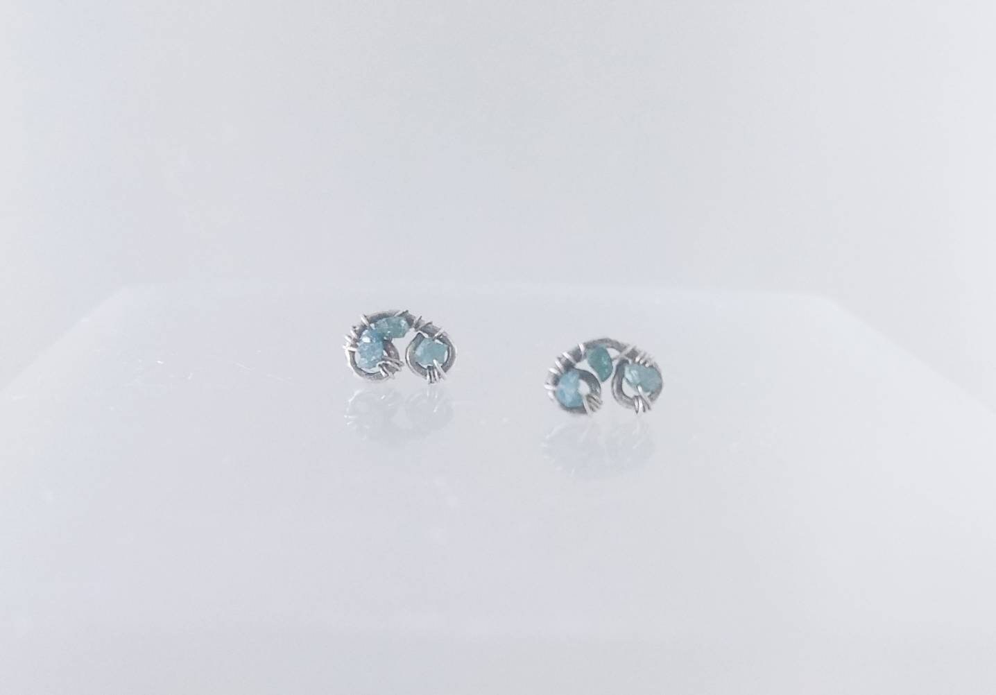 Celestial Earrings Natural Blue Diamonds Post Earrings Silver Gold Pink ...